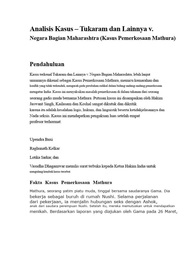 Analisis Kasus - Tukaram Dan Lainnya V | PDF