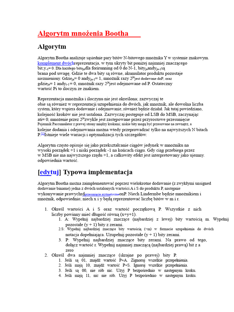 Algorytm Mnożenia Bootha | PDF