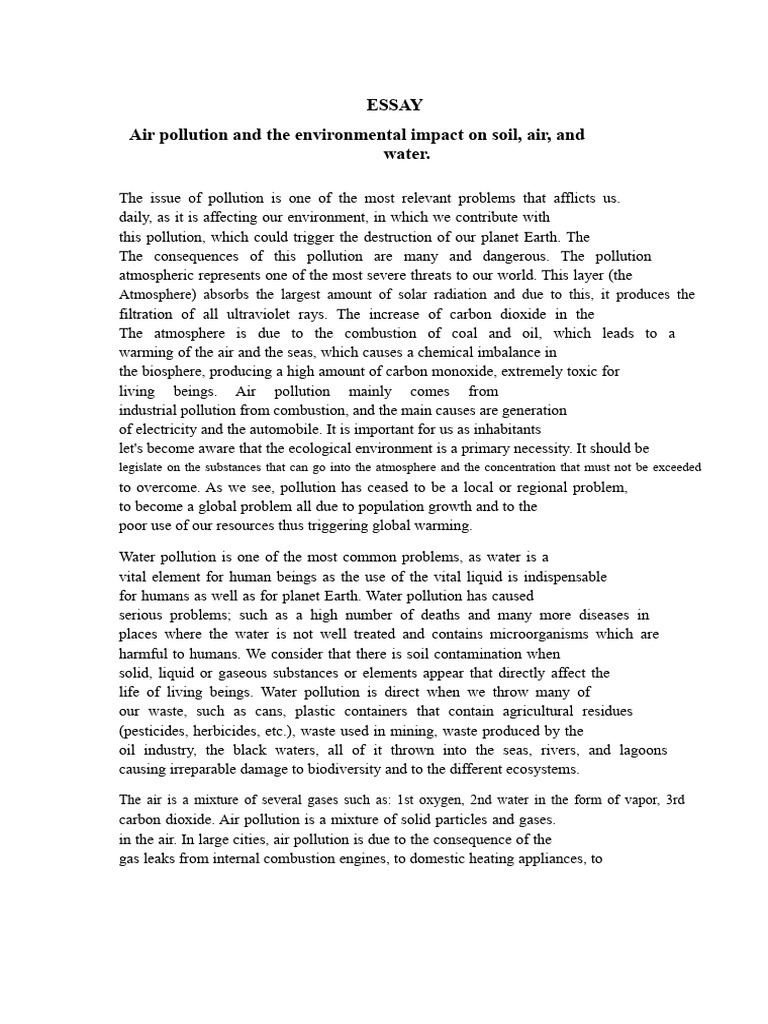 Essay On Atmospheric Pollution | PDF | Pollution | Atmosphere Of Earth