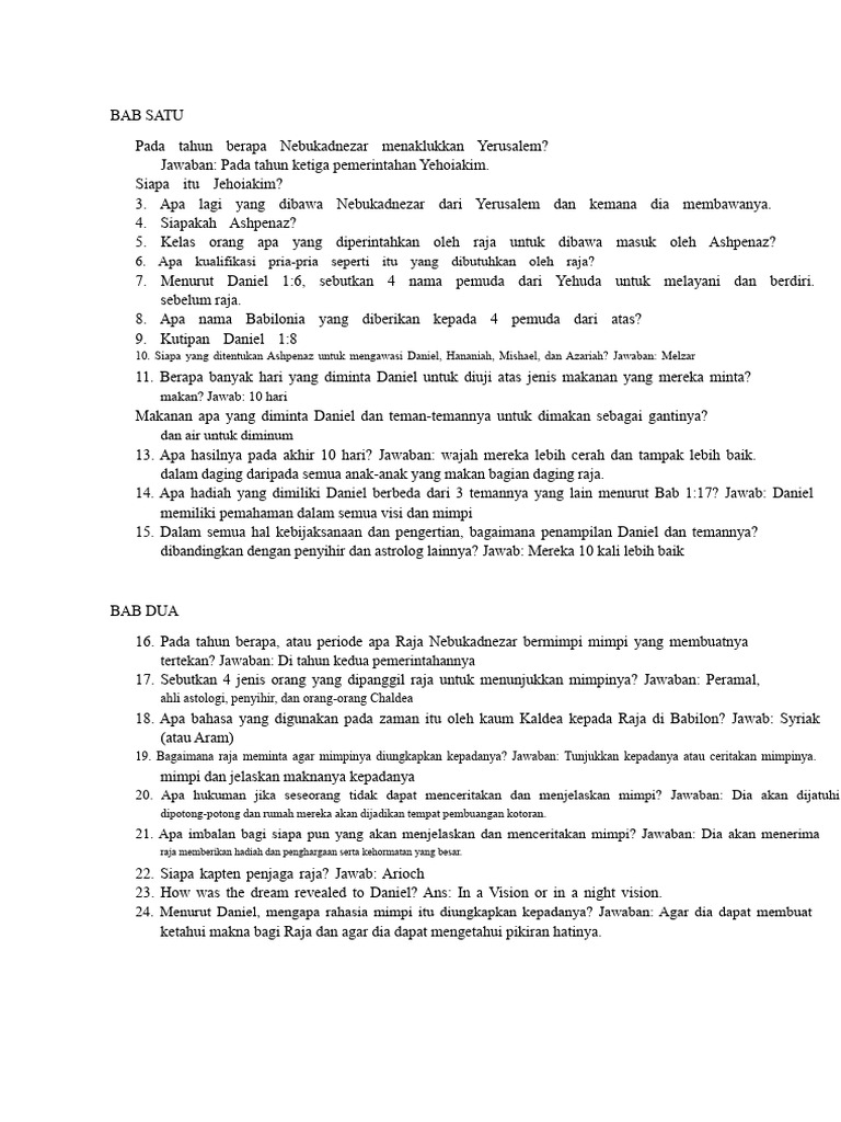 Soal CCA: Kitab Daniel Bab 1-4 | PDF