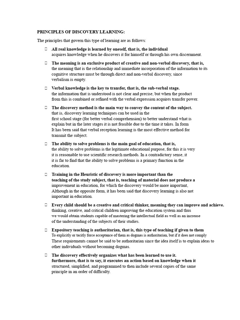 Principles of Discovery Learning | PDF | Knowledge | Learning