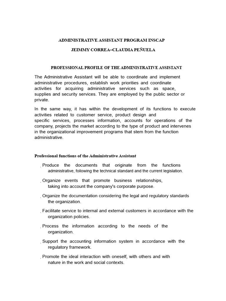 Professional Profile Administrative Assistant | PDF | Syntax | Information