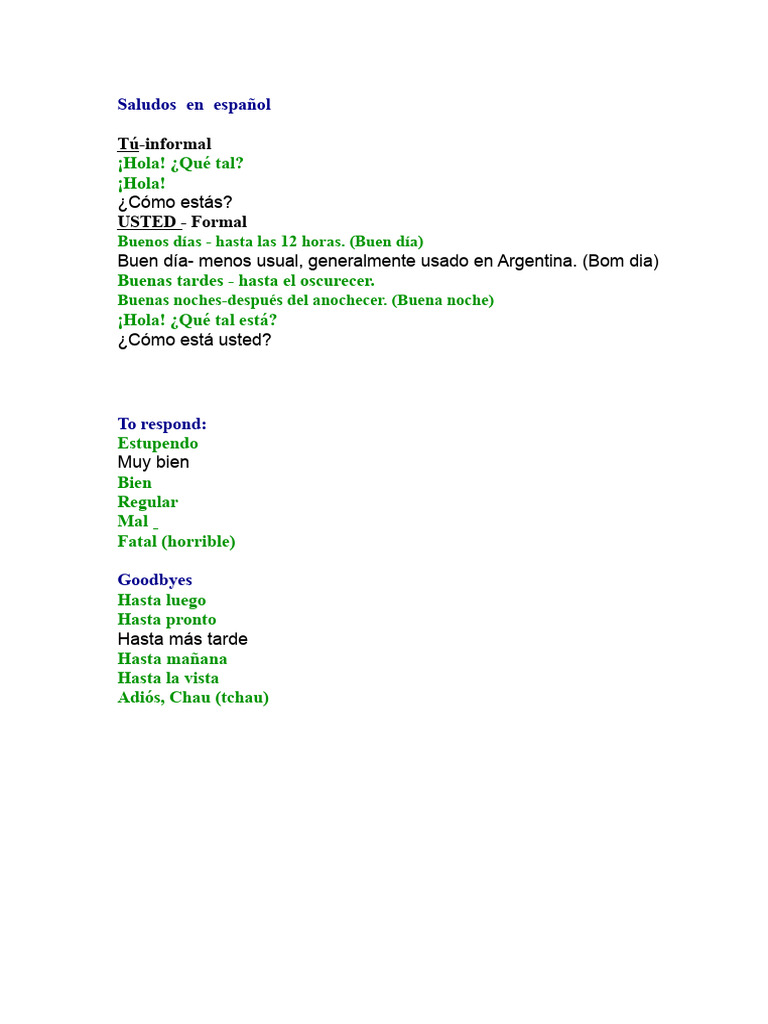 Saludos en Español | PDF