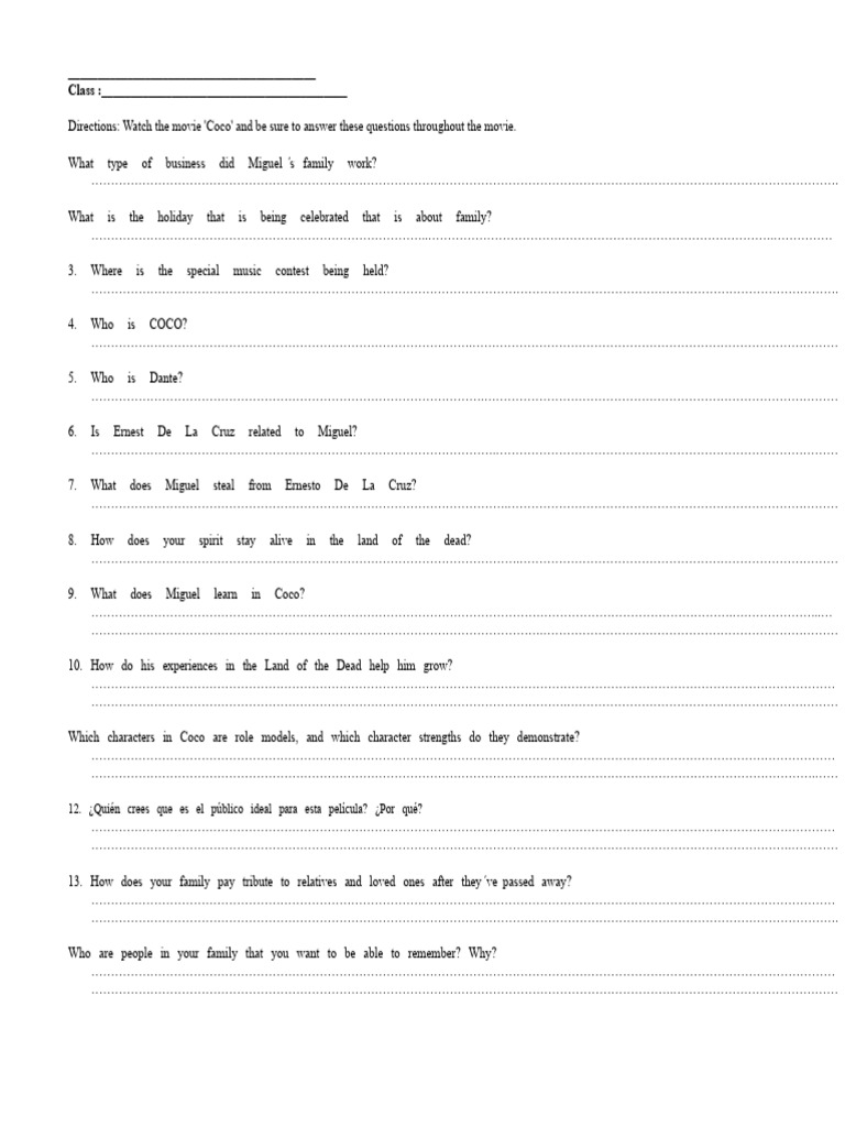 Coco Movie Questions Guide | PDF