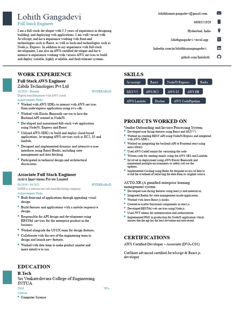 AWS Full Stack Resume Template | PDF | Amazon Web Services | Software Development