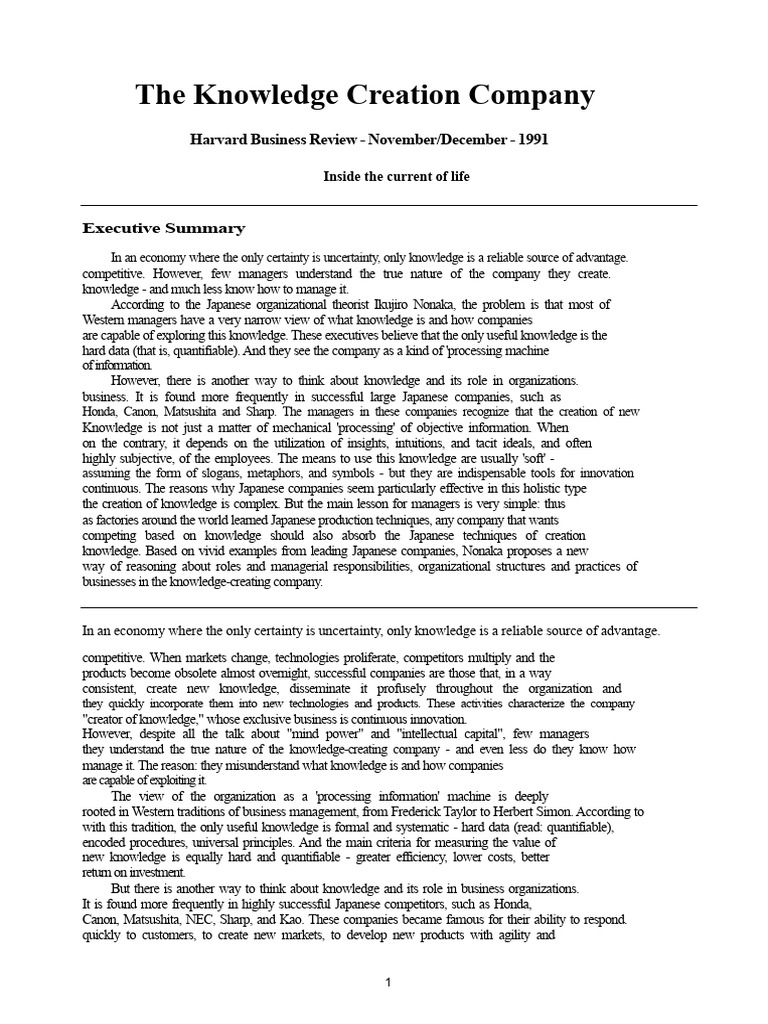 Knowledge-Creating Company Insights | PDF | Tacit Knowledge | Knowledge
