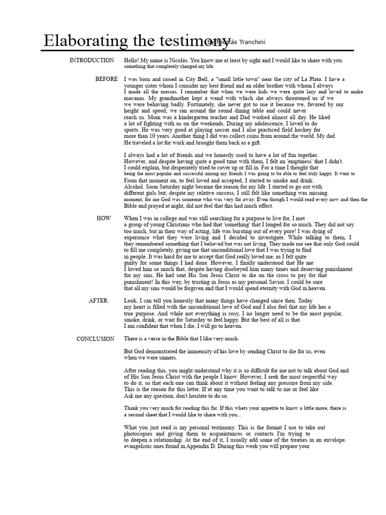 Personal Testimony of Faith Journey | PDF | Jesus | Eternal Life ...