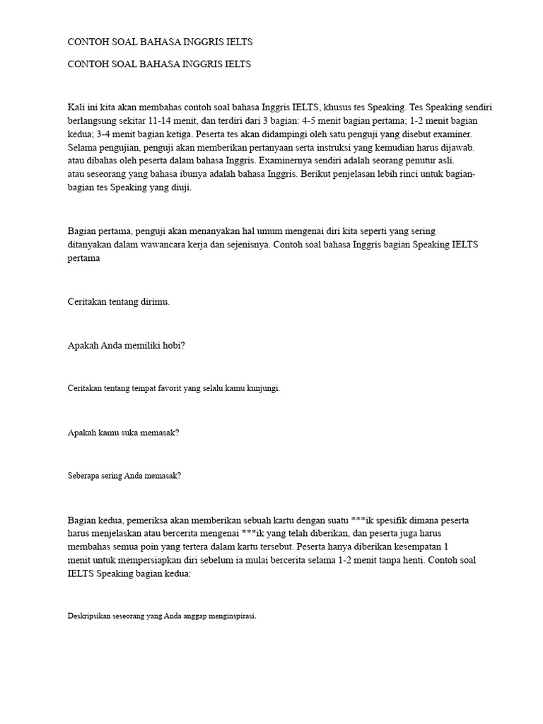 Contoh Soal Speaking IELTS | PDF