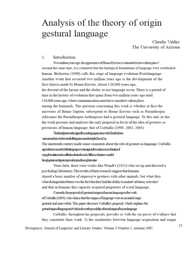 Analysis of The Gestural Origin Theory of Language | PDF | Origin Of ...