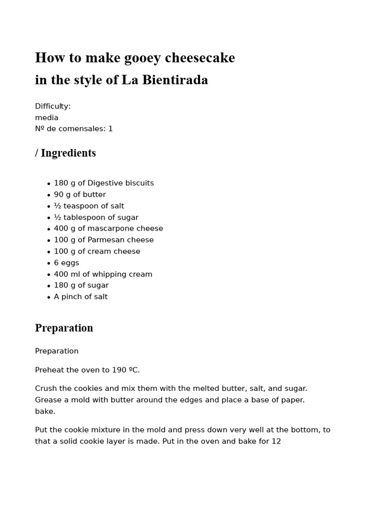How To Make Melting Cheesecake in The Style of La Bientirada | PDF