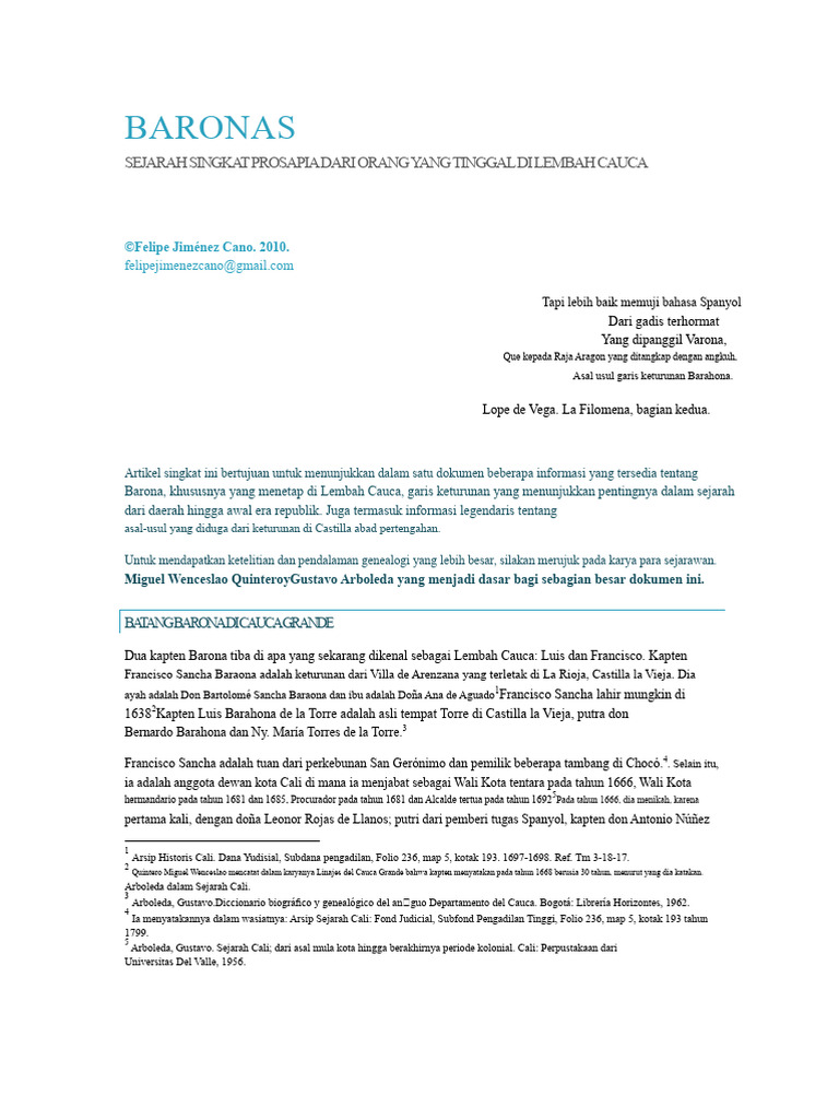 Sejarah Keluarga Barona di Cauca | PDF