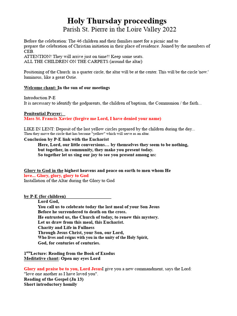 05 - Proceedings Holy Thursday | PDF | Eucharist | Godparent