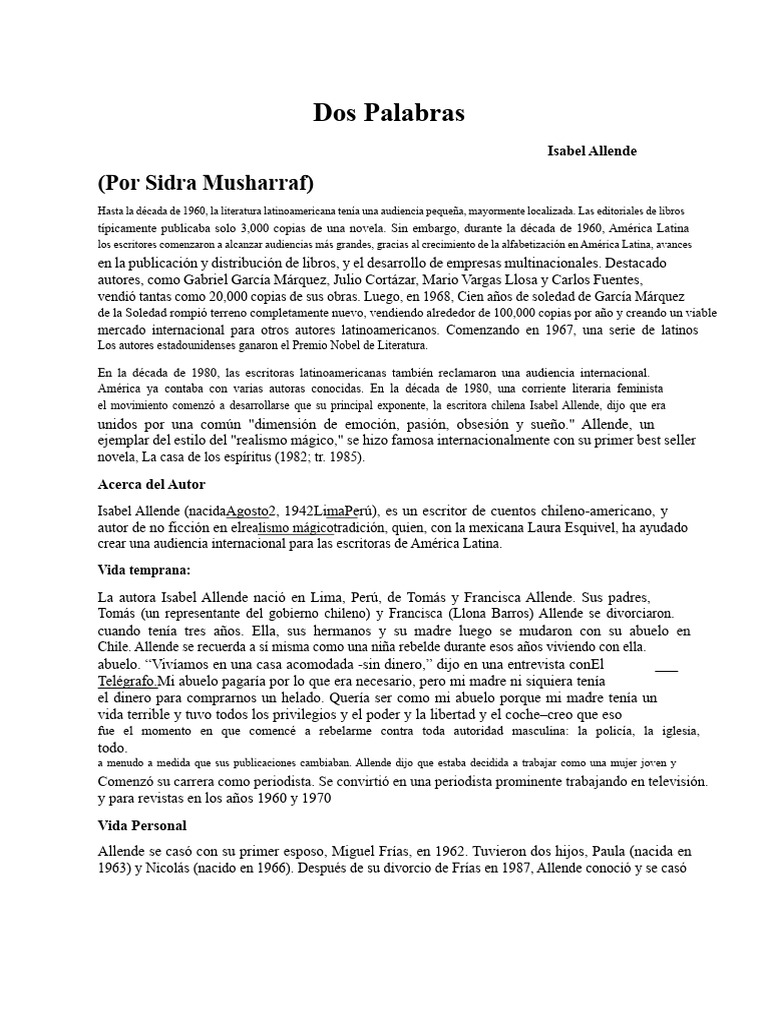 Dos Palabras de Isabel Allende | PDF | Gabriel García Márquez