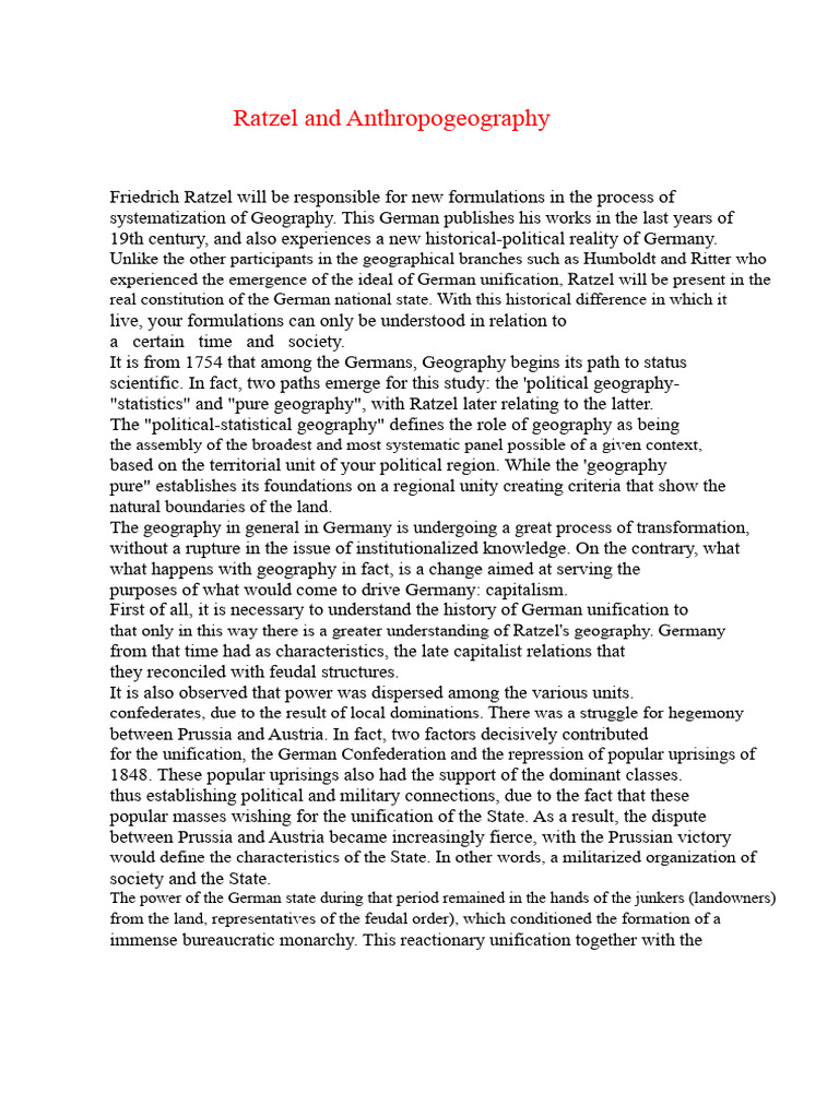 Ratzel and Anthropogeography | PDF | Geopolitics | Geography