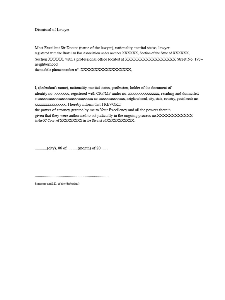Letter of Dismissal of Lawyer | PDF