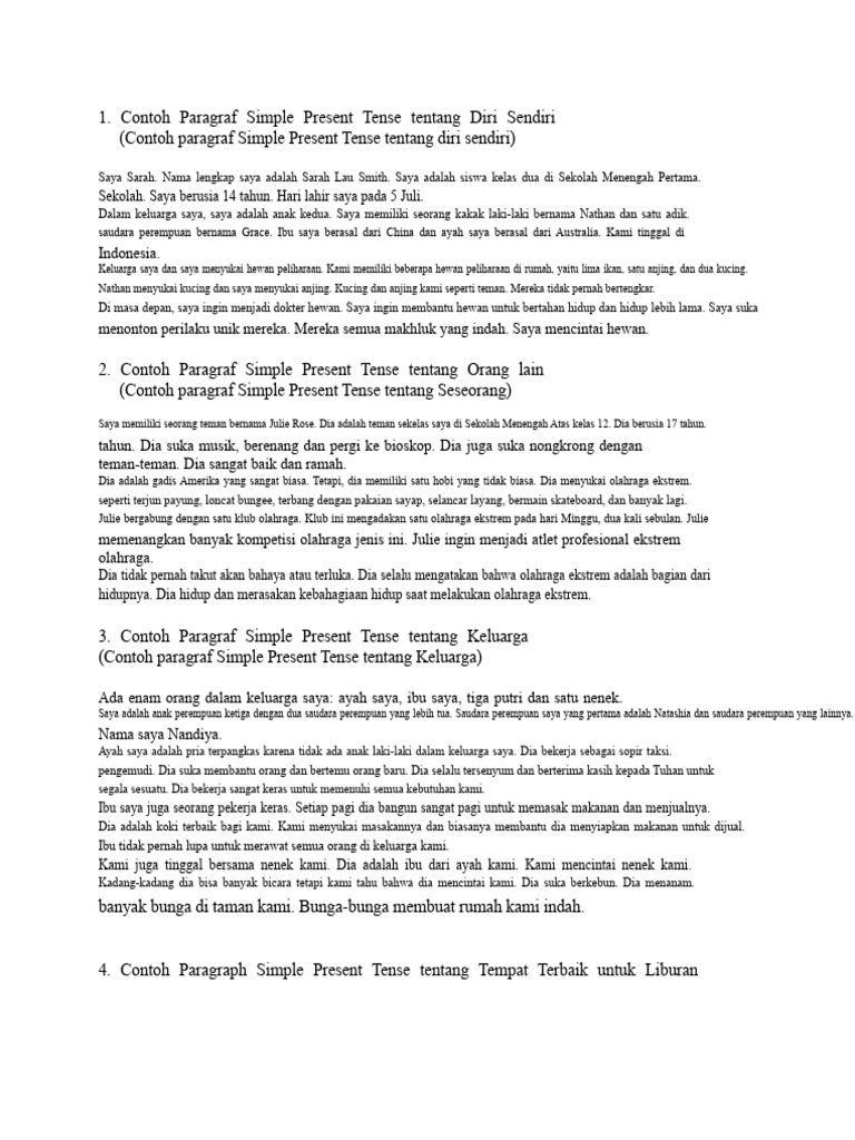 Contoh Paragraf Simple Present Tense. | PDF