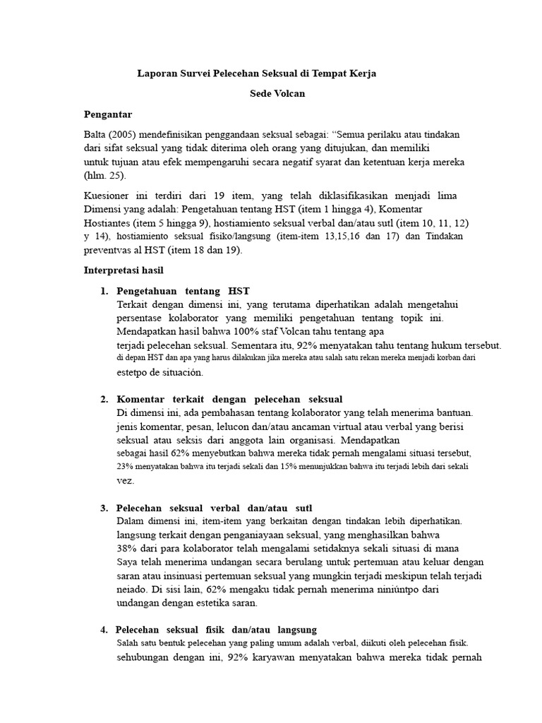 Laporan Survei Pelecehan Seksual Di Tempat Kerja | PDF