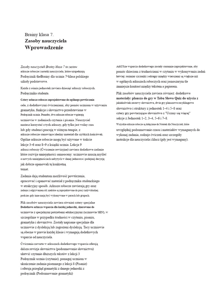 Brainy Klasa 7 TRF Wprowadzenie | PDF