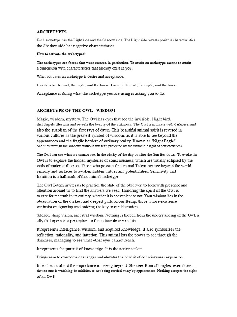 Archetypes - Owl, Eagle and Horse | PDF | Wisdom | Knowledge