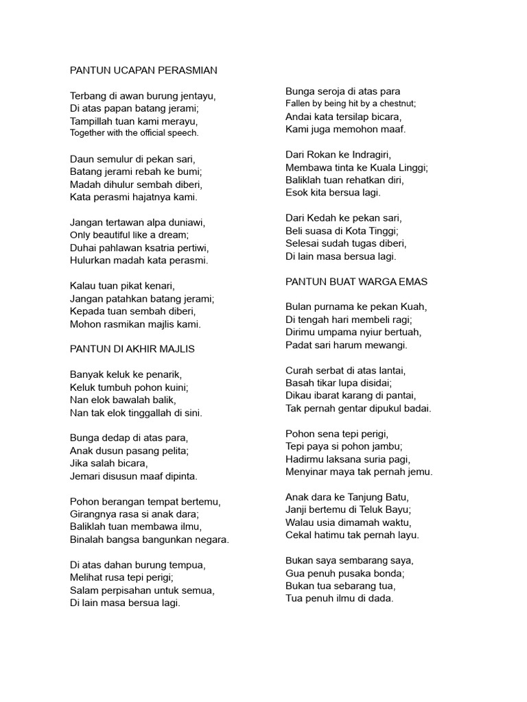 Pantun Ucapan Perasmian Majlis | PDF