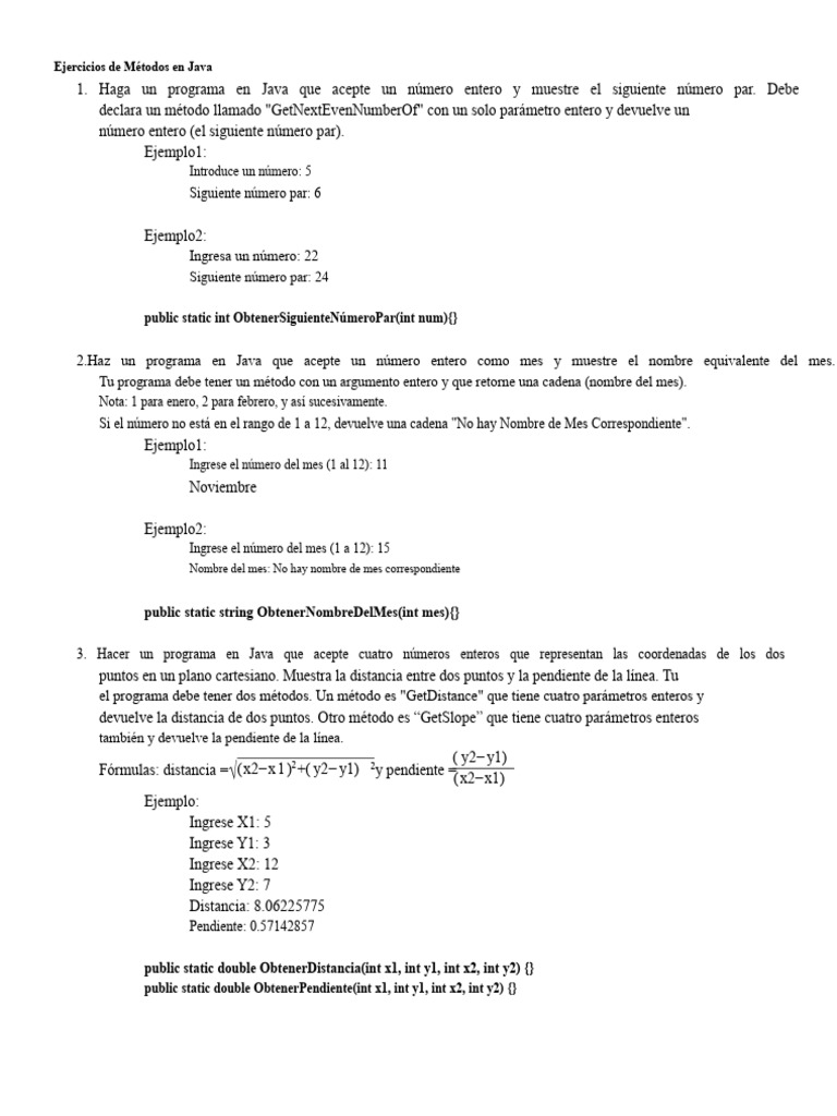 Ejercicios de Métodos en Java | PDF | Java (lenguaje de programación) | Ingeniería de software