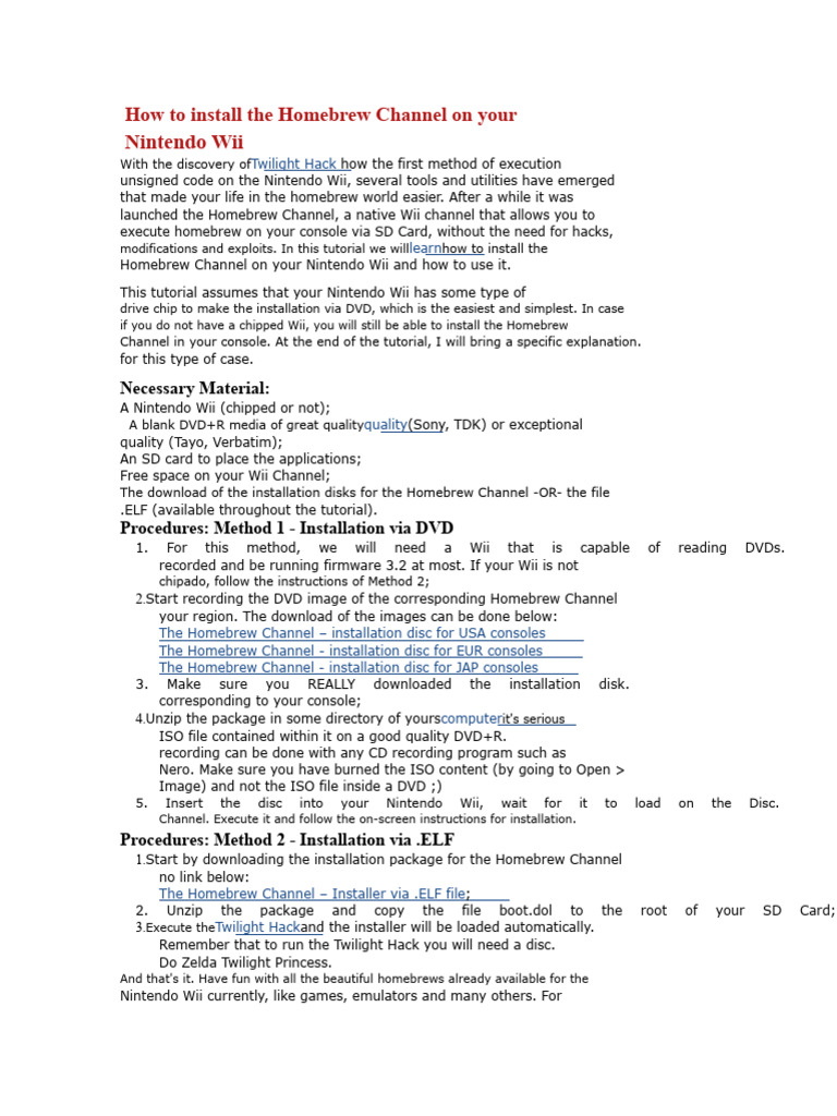 How To Install The Homebrew Channel On Your Nintendo Wii | PDF | Wii | Computer Hardware
