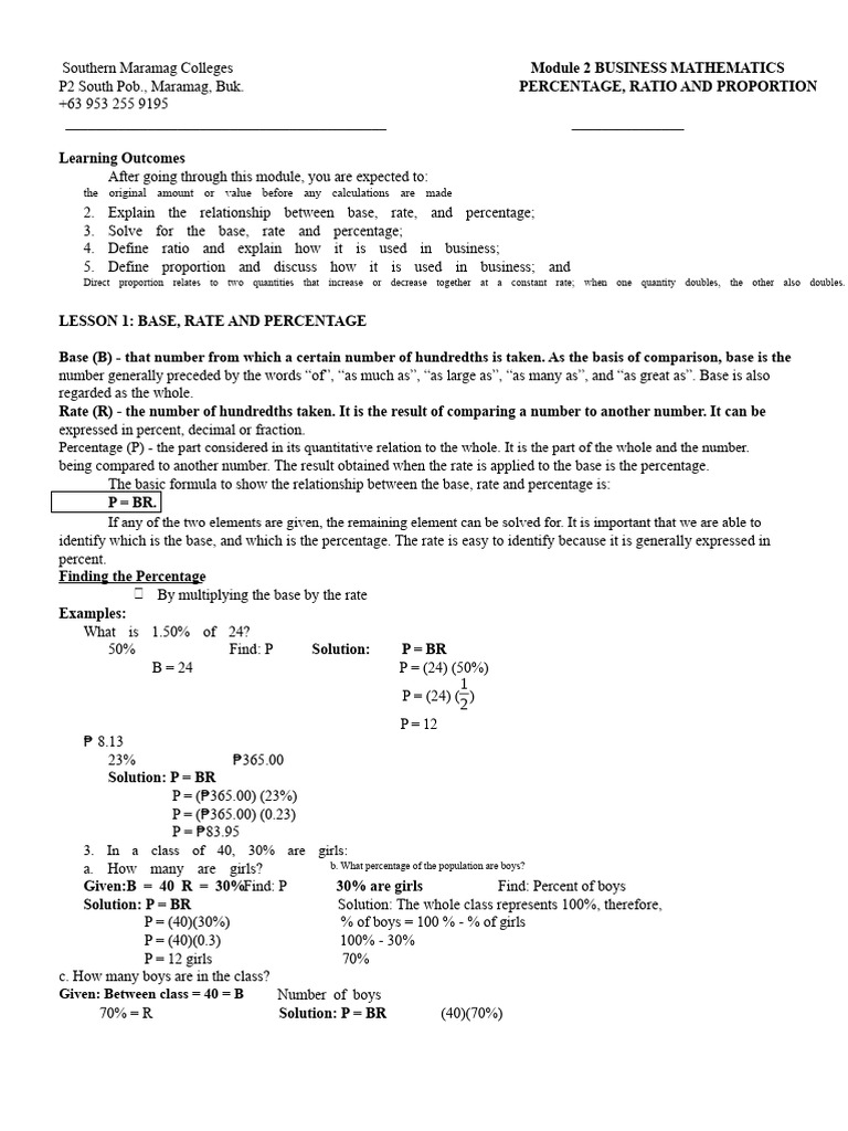 Grade 11 Business Math_Module 2 | PDF | Percentage | Mathematics