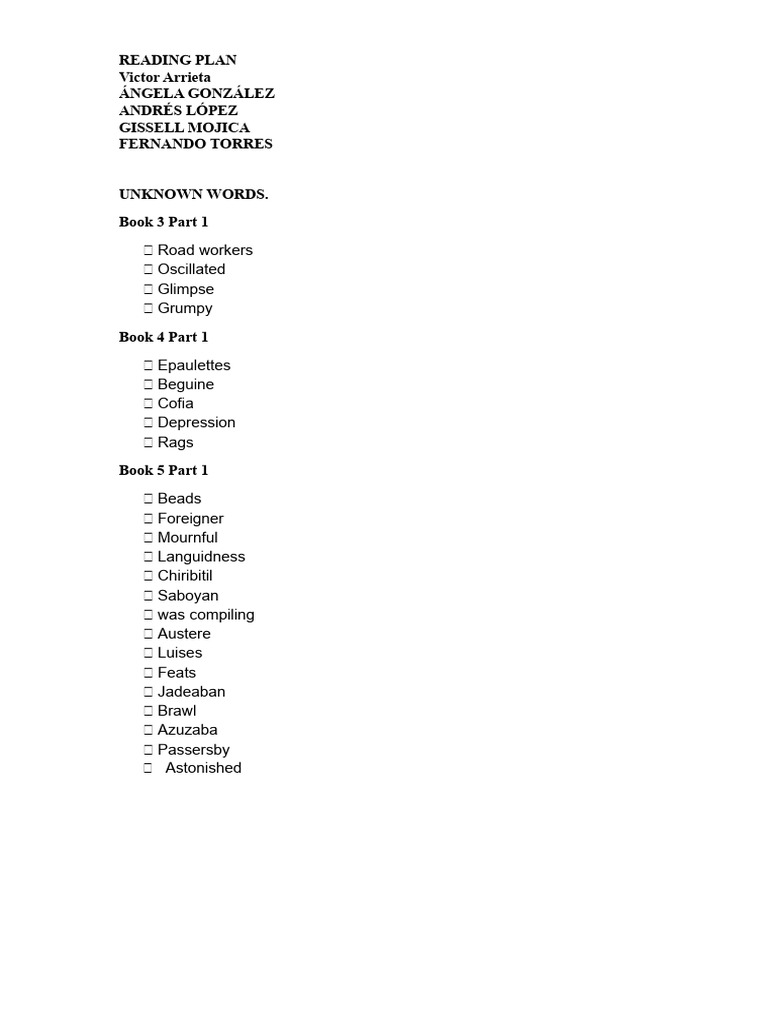 Unknown Words Reading Plan | PDF