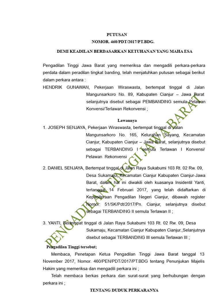 Putusan Perdata Pengadilan Tinggi Jabar | PDF