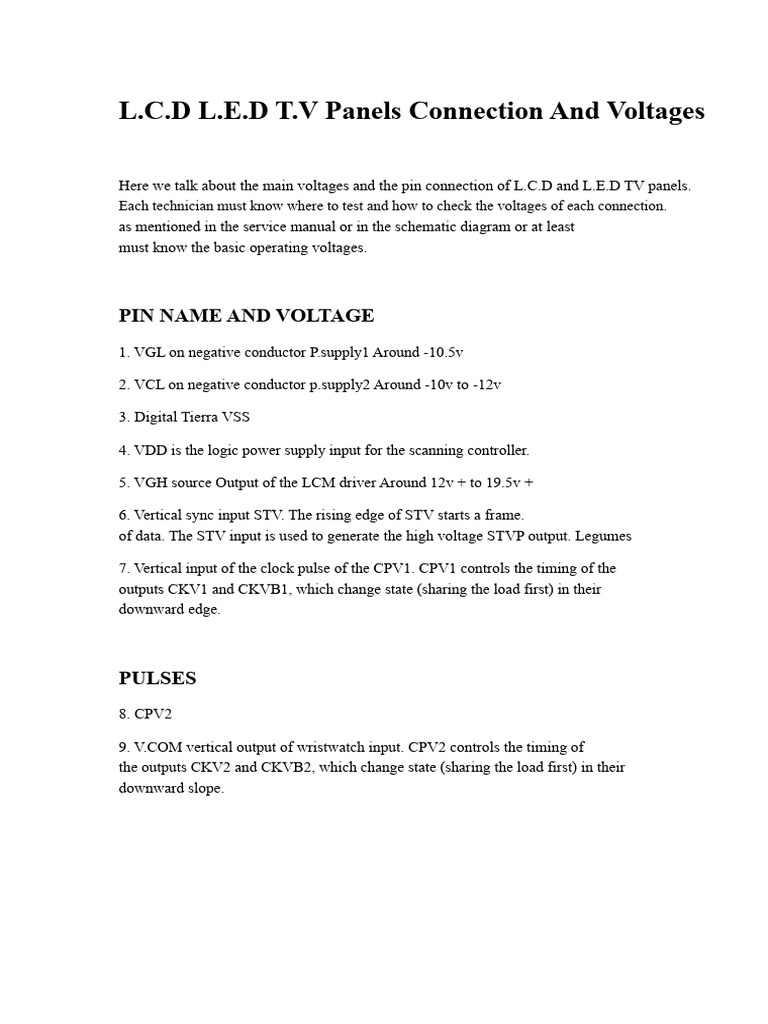 L.C.D & L.E.D TV Panel Voltage Guide | PDF | Flash Memory | Operational ...