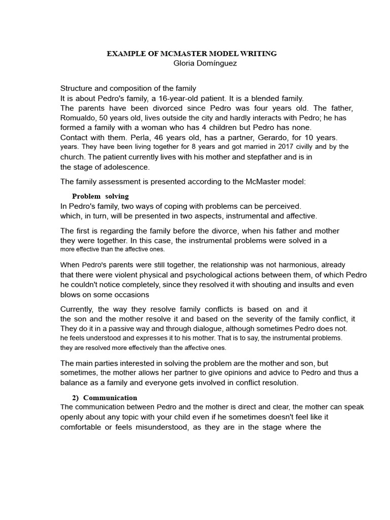 McMaster Model Family Assessment Example | PDF | Empathy | Father