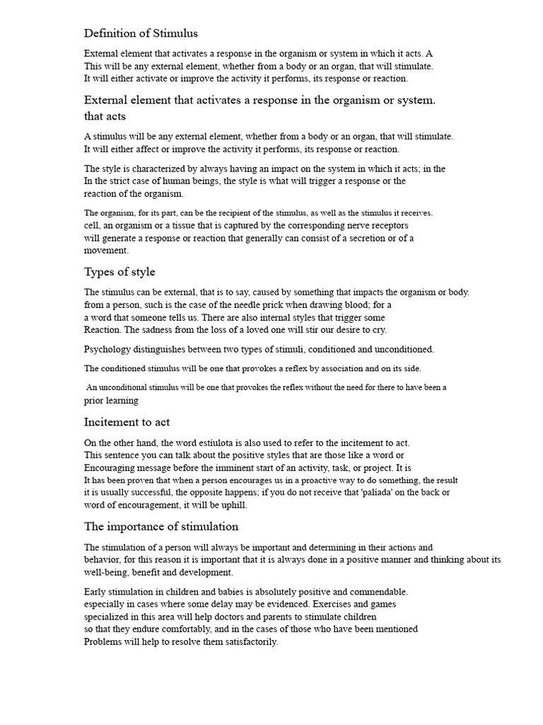 Definition of Stimulus | PDF | Stimulus (Physiology) | Learning