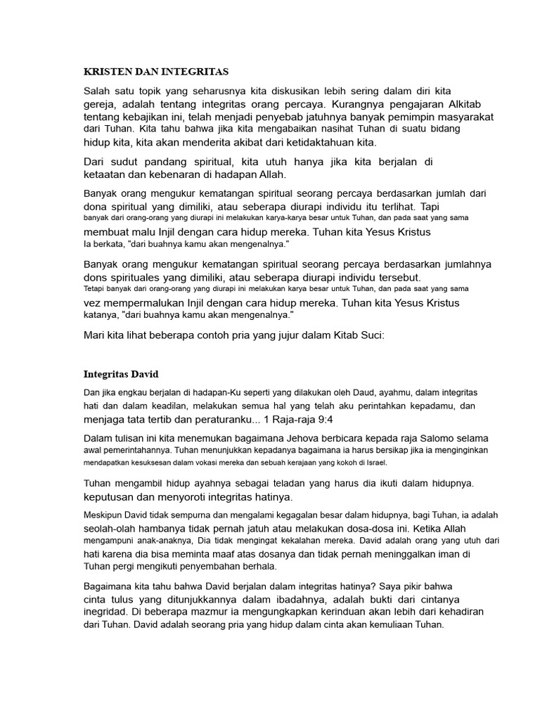 Integritas dalam Kehidupan Kristen | PDF