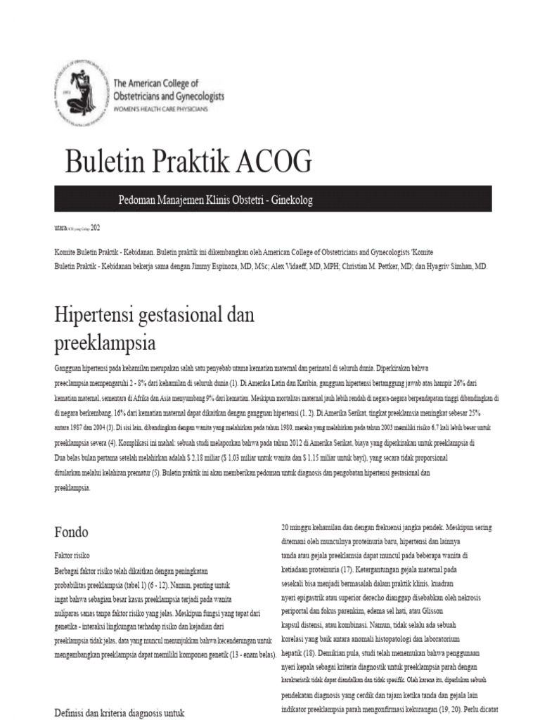 PDF Preeclampsia Acog Terjemahan - Compress | PDF