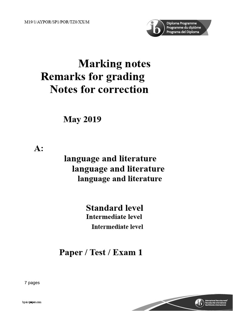 Portuguese: A Language and Literature Paper 1 - SL Mark Scheme | PDF ...