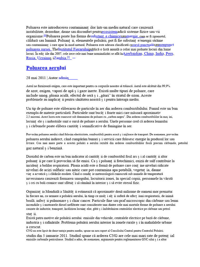 Poluare - Tipuri de Poluare | PDF