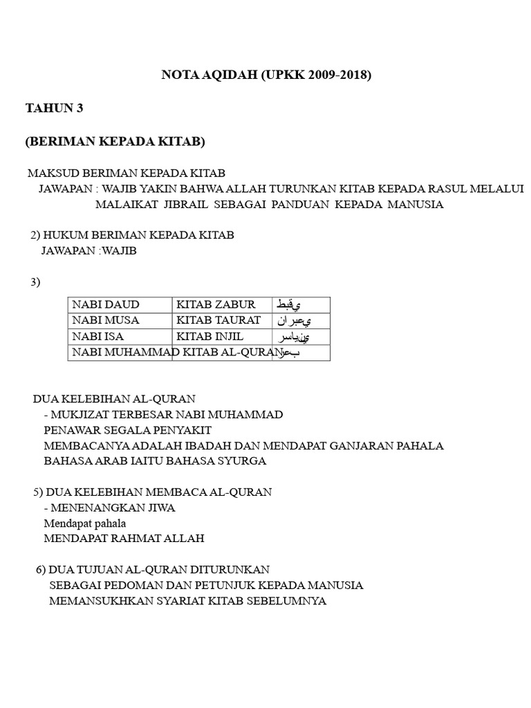 Panduan Aqidah UPKK Tahun 3-5 | PDF