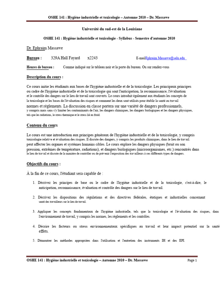 Les Fondamentaux de L'hygiène Industrielle Par Barbara Plog | PDF ...