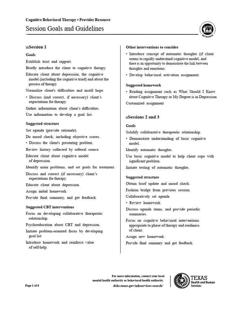 CBT Session Goals and Guidelines | PDF | Cognitive Behavioral Therapy ...