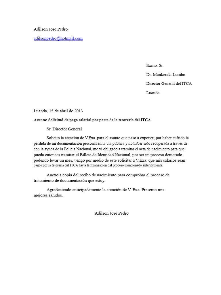 Carta Formal Al Director General Del ITCA | PDF