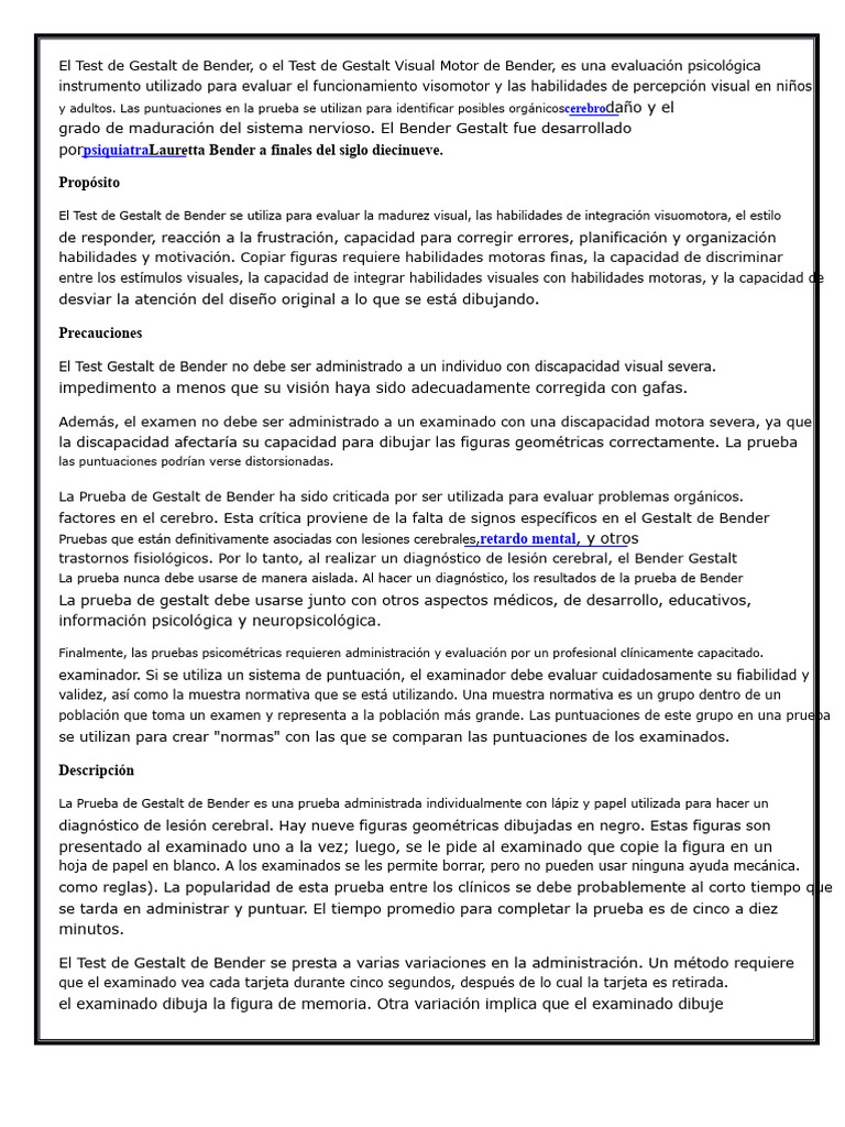 La Prueba de Bender Gestalt | PDF | Sicología | Percepción
