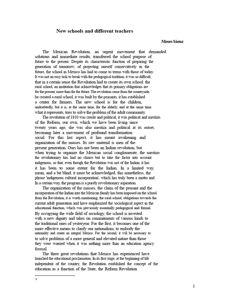 Moses Sáenz - New Schools and Different Teachers | PDF | Mexicans | Mexico