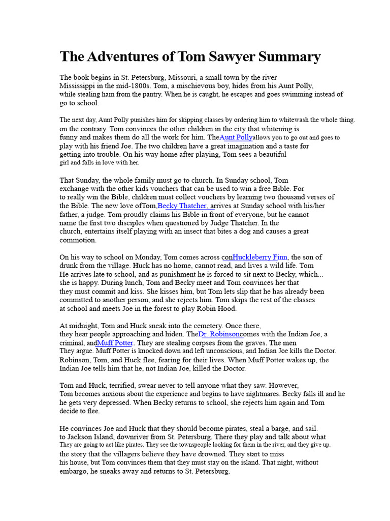 Summary of The Adventures of Tom Sawyer | PDF | The Adventures Of Tom ...