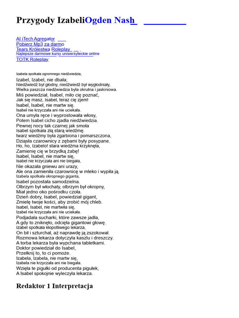 Przygody Isabel Autorstwa Ogden Nash | PDF