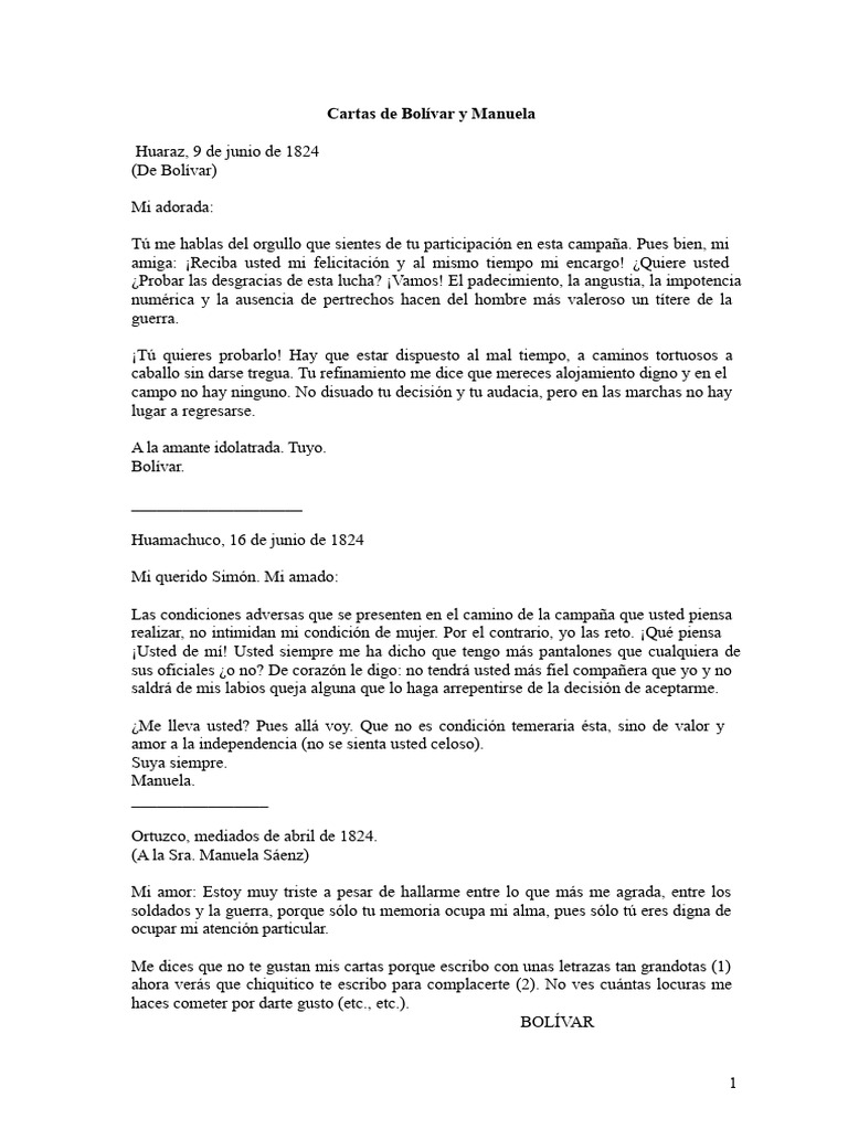 Cartas de amor entre Bolívar y Manuela | PDF | Amor | Actitudes ...