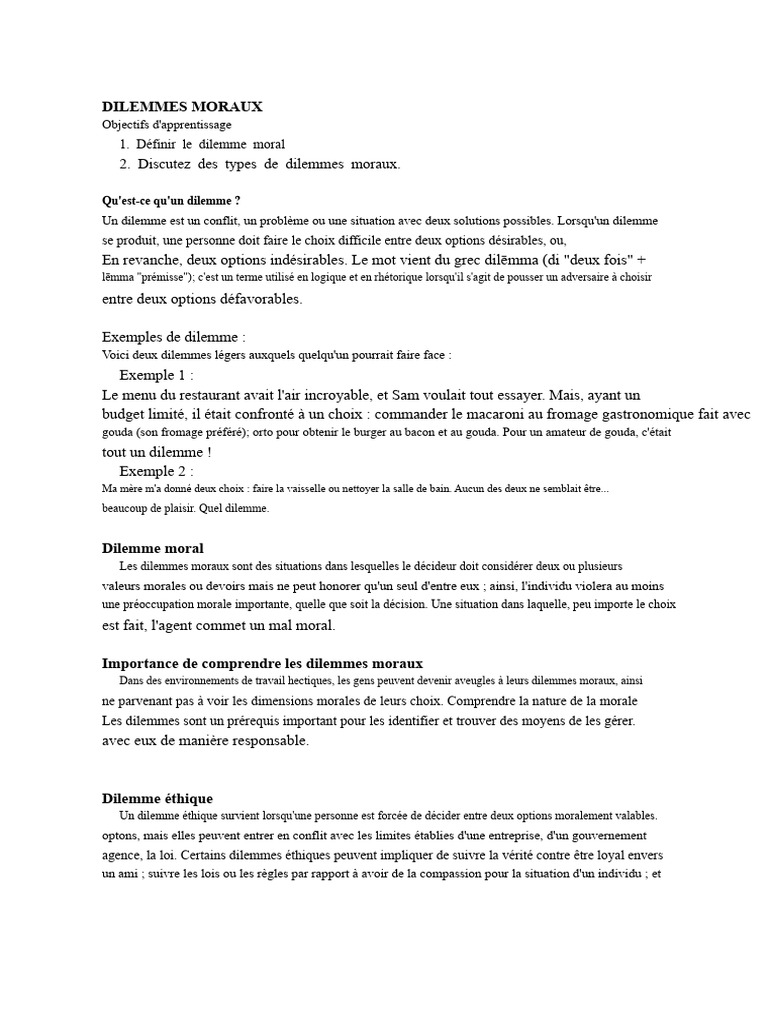 Exemples de dilemmes moraux | PDF | Utilitarisme | Moralité
