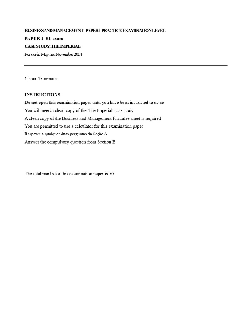 Ib Business and Management - Paper 1 SL Practice Exam | PDF | Swot ...