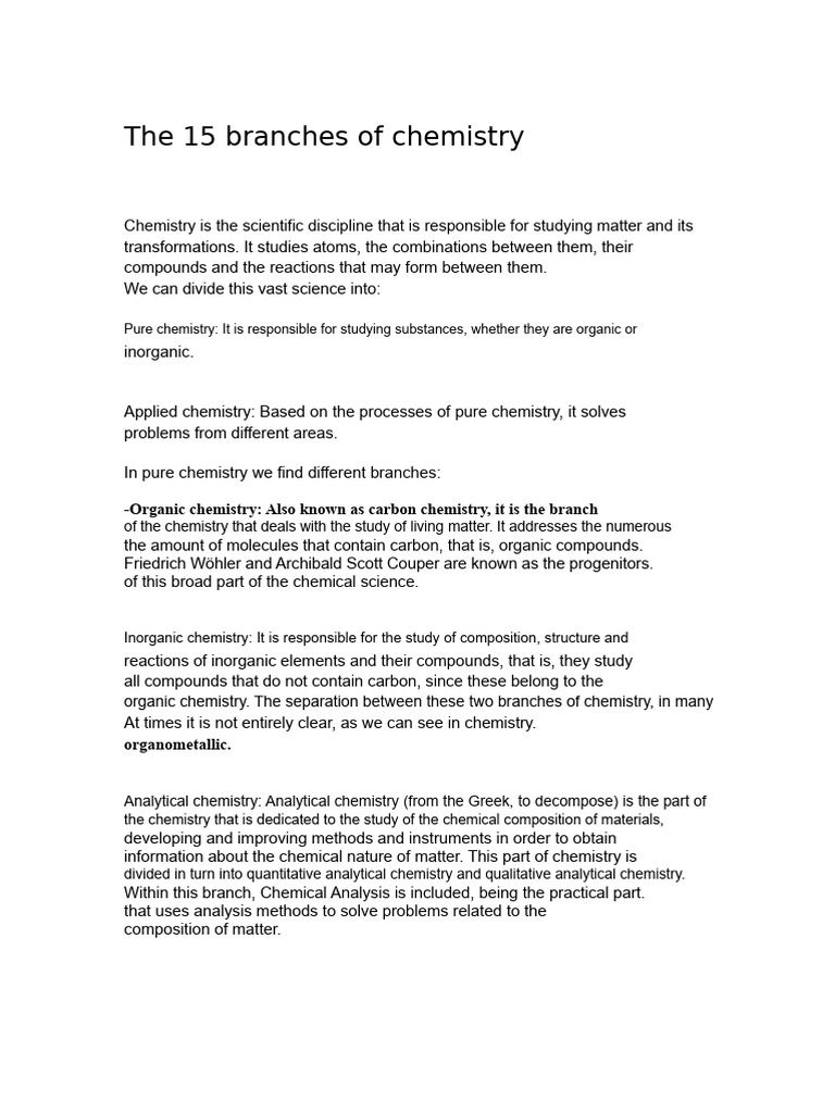 Overview of Chemistry's 15 Branches | PDF | Chemistry | Organic Chemistry