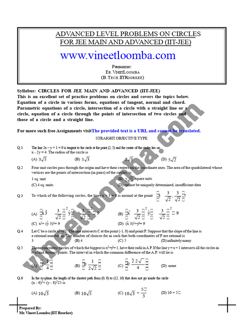 Circles JEE Main and Advanced IIT JEE Advanced Problems | PDF | Circle | Perpendicular
