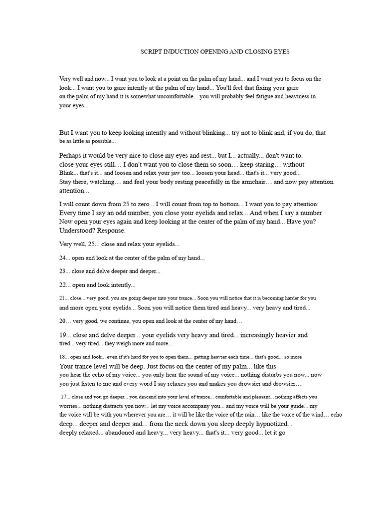 Induction Script For Opening and Closing | PDF | Mind | Psychological ...